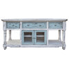 70" Blue and White Solid Wood Open shelving Distressed TV Stand ...
