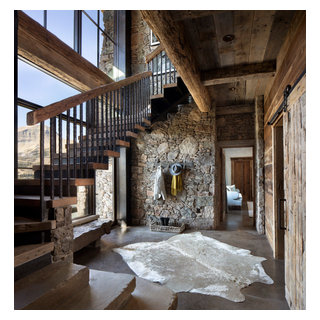 Rugged Railing & Floating Staircase - Rustic - Hallway & Landing ...