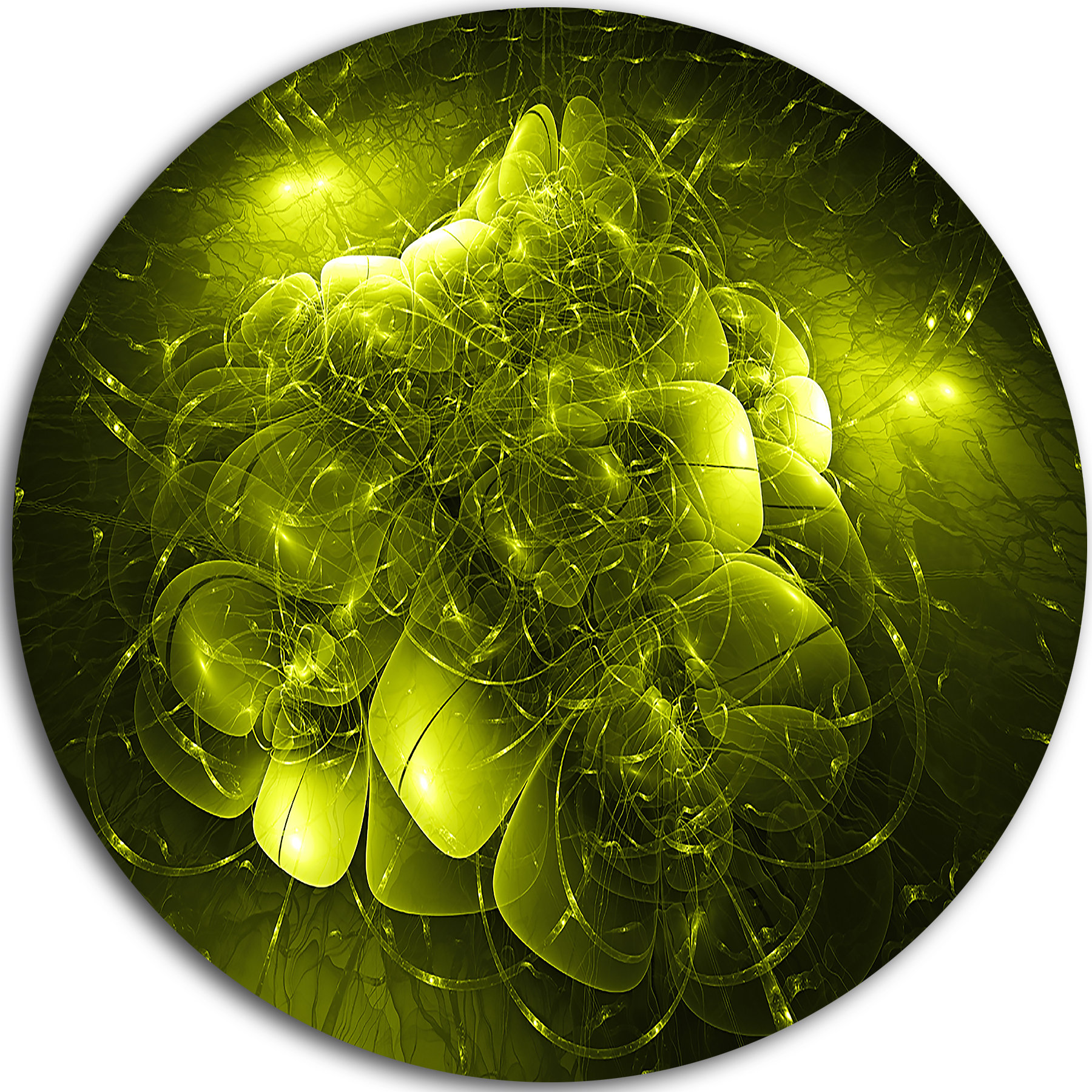 Alien Mystical Flower Yellow, Floral Digital Art Round Wall Art, Disc ...