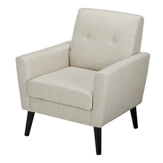 Beige Mid-Century Modern Club Chair, Angled Legs with Cushioned Seat ...