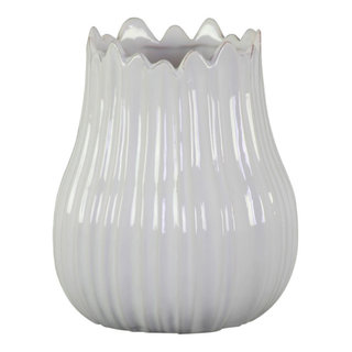 Round Shaped Ceramic Bellied Vase with Irregular Shape, Glossy White ...