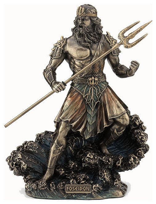Standing Poseidon Holding Trident On Wave, Myth and Legend Statue ...