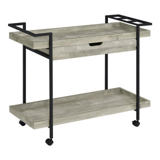 Ventura 2-tier Bar Cart With Storage Drawer Grey Driftwood - Farmhouse ...