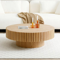 Modern Coffee Table, MDF Construction With Round Top & Fluted Accent ...