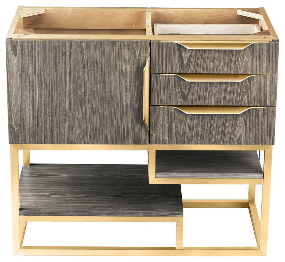 Columbia 36" Single Vanity, Ash Gray, Radiant Gold - Contemporary ...
