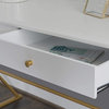 Contemporary Desk with X-Shaped Legs and 2 Storage Drawers, White/Brass ...