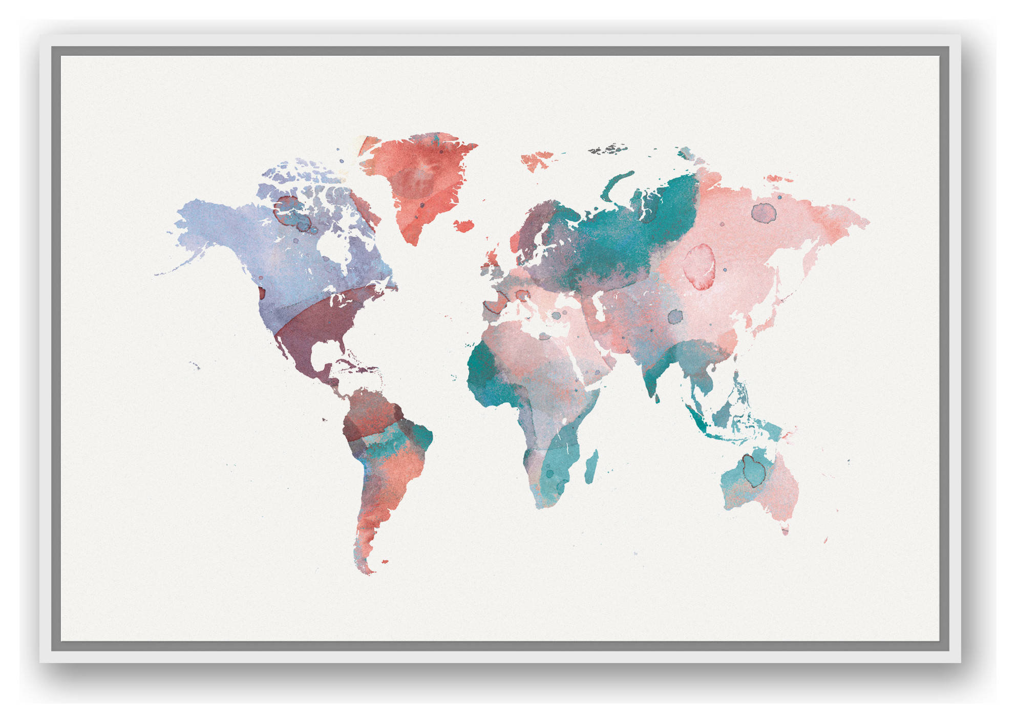 Jewel Tones World Map 24x36 White Floating Framed Canvas - Contemporary ...