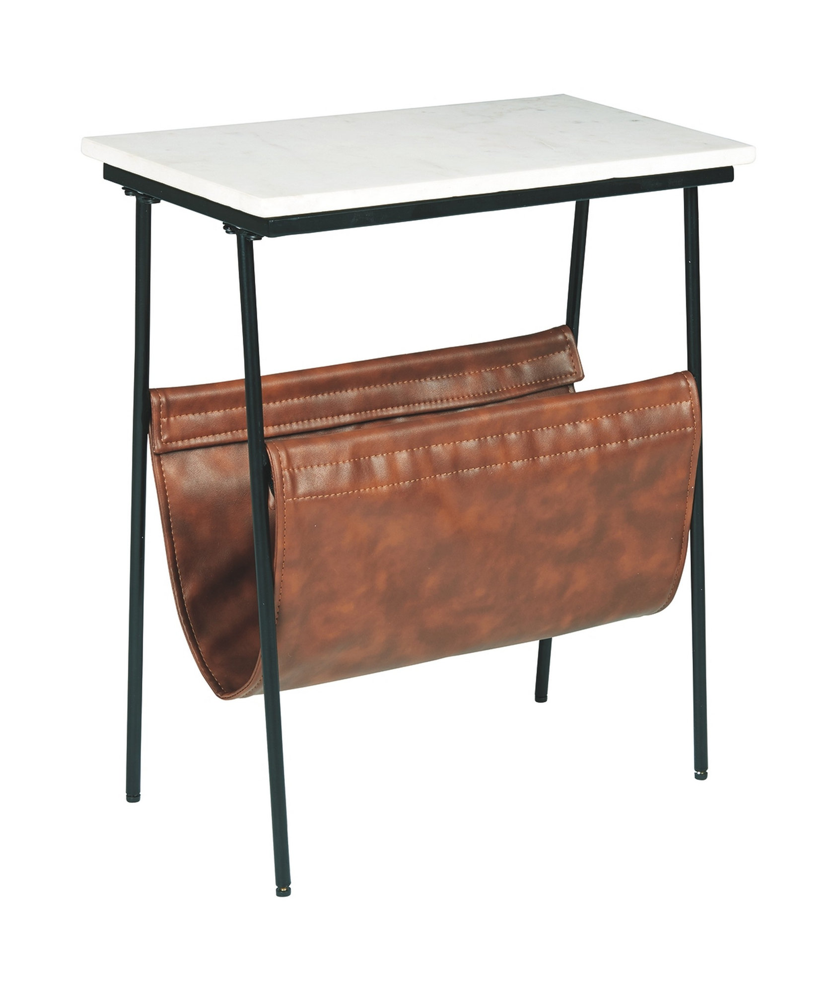 Benzara BM226171 Marble Top Accent Table, Faux Leather Swing Holder ...
