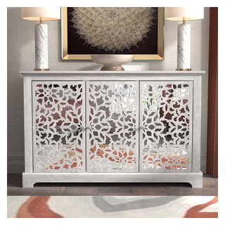 Culbin Dusty Gray Oak Wood 45.7in. with 3 Door Sideboard - Farmhouse ...