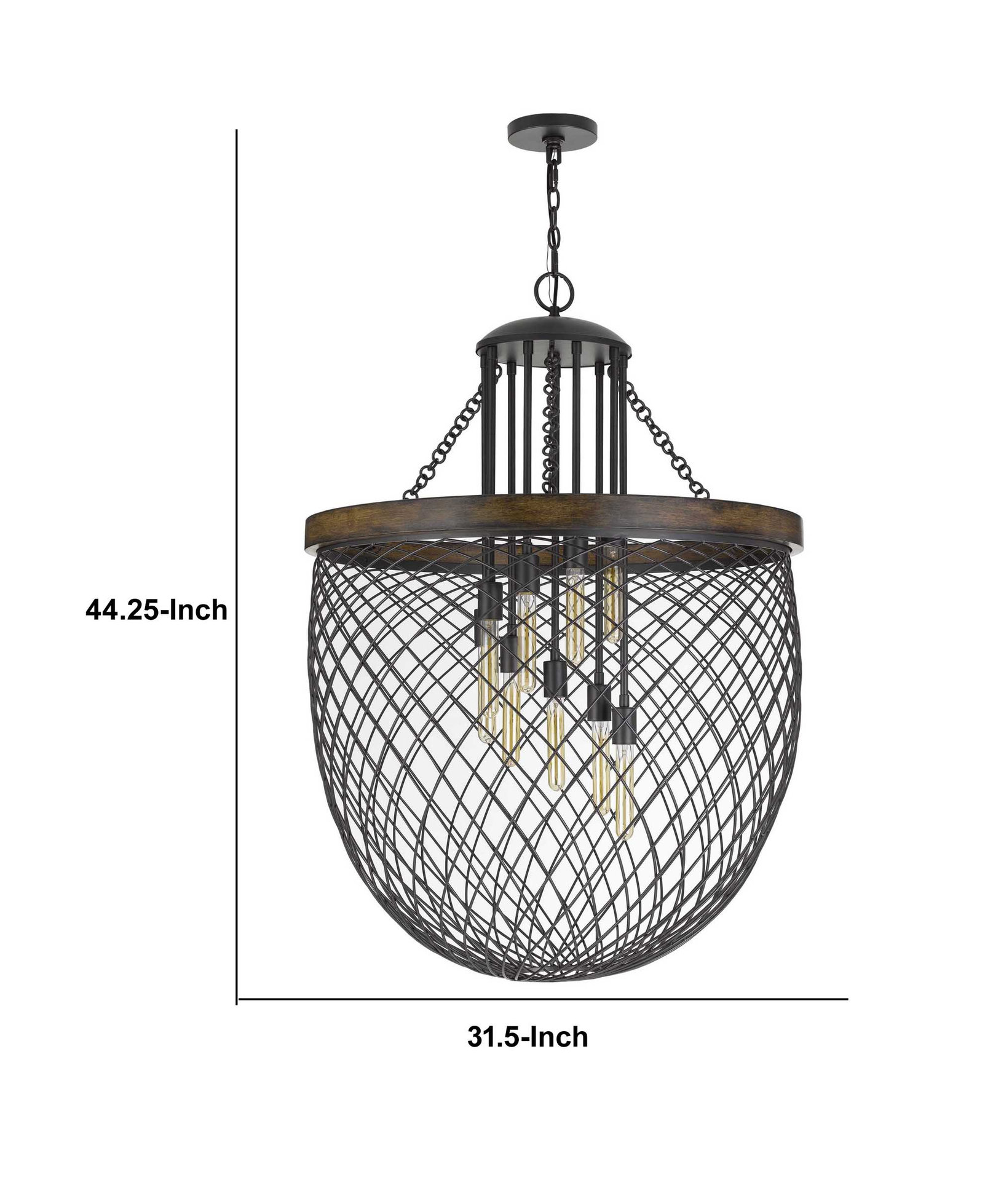 Benzara BM233269 U Shaped Wire Mesh Metal Chandelier With Wooden Rim ...
