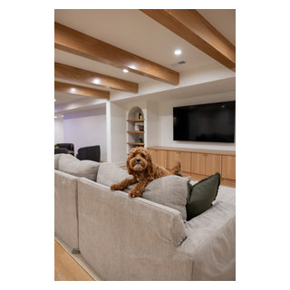 Modern Cozy Basement Remodel with Kings Buff Oak Flooring - Modern ...