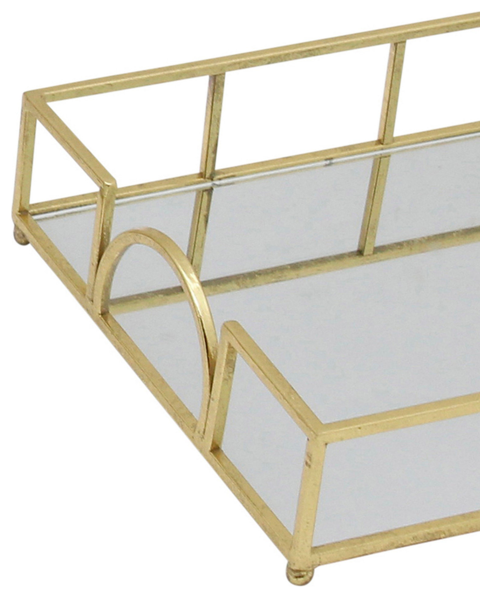 Rectangular Mirror Tray with Geometric Metal Frame,Set of 2,Gold and ...