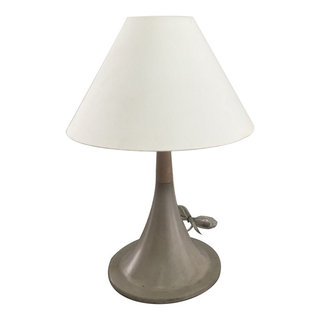 Contemporary Style Concrete Base Table Lamp with Shade, White and Gray ...