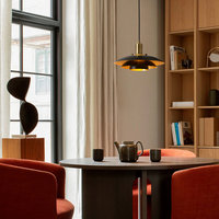 Rancho Mirage Large Pendant Light Matte Black/Gold-Leaf Shade, Weathered Brass - Midcentury ...