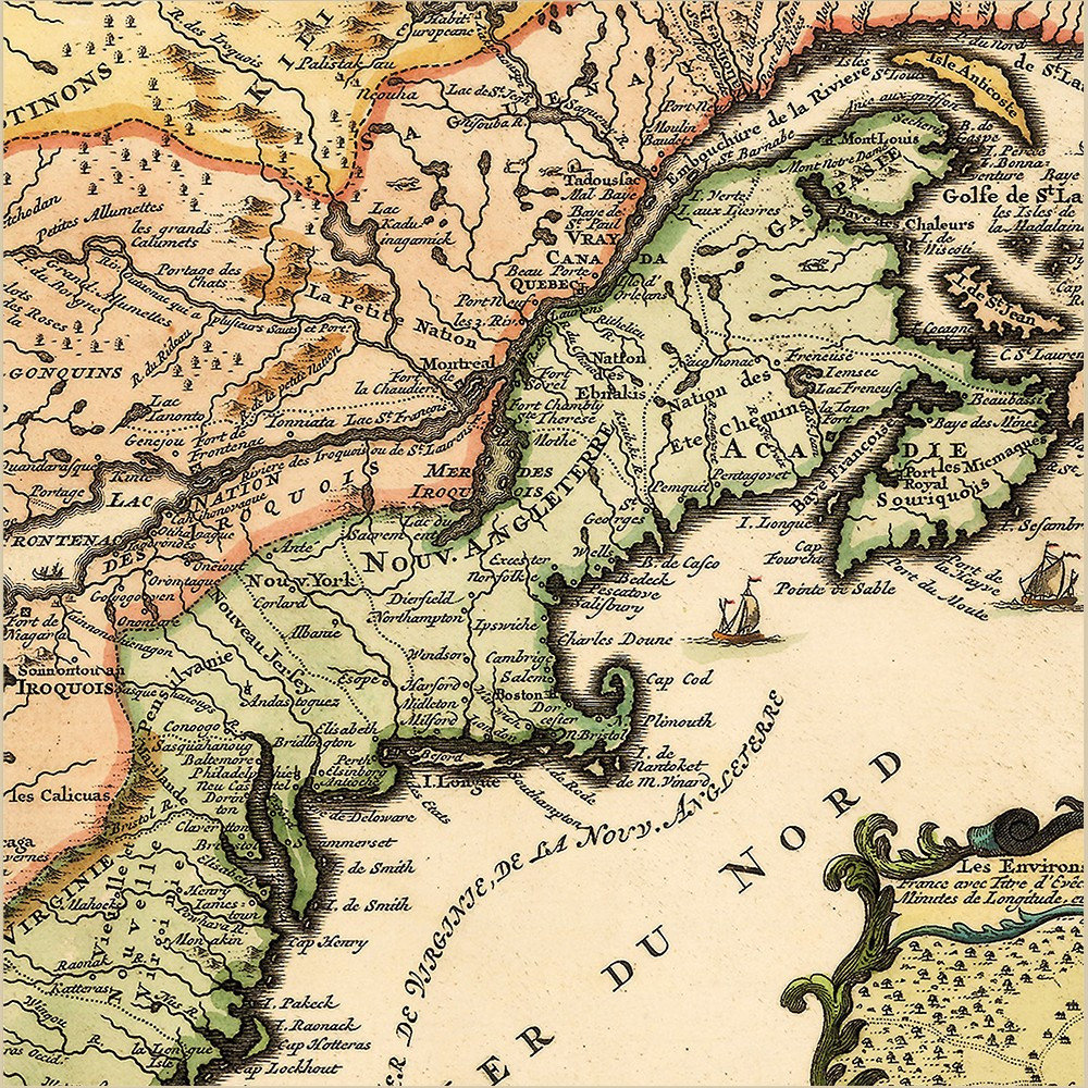 Vintage 1718 Map Of New France Unframed Print Wall Art - Contemporary ...