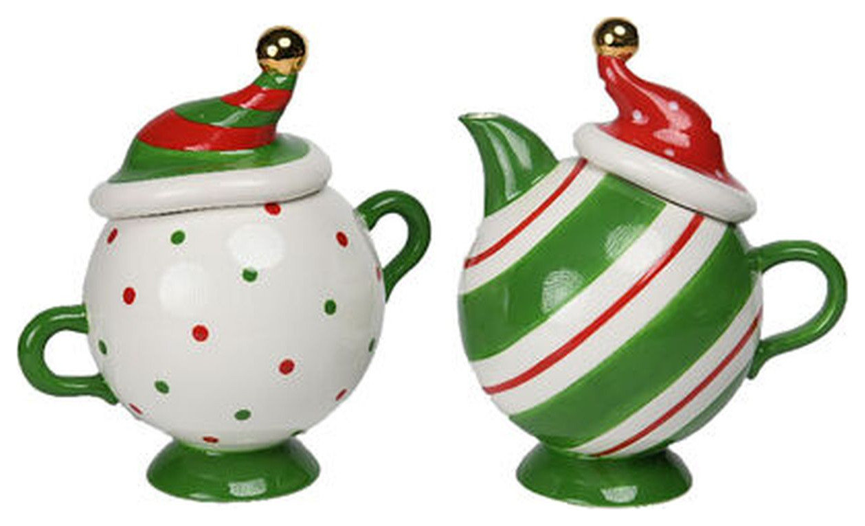 December Diamonds Christmas Carousel Peppermint Sugar/Creamer Set ...