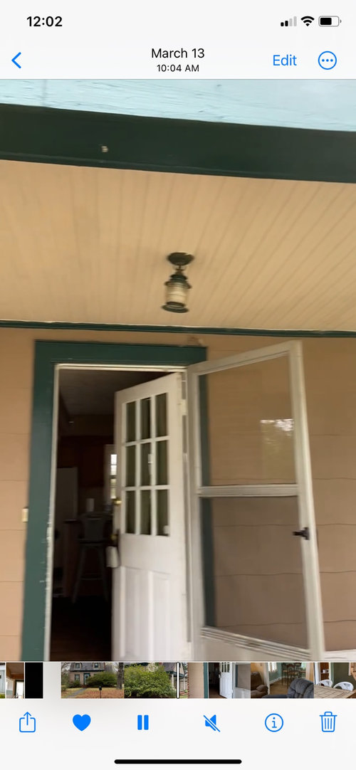 Light fixture or fan for patio 1940s cape cod home
