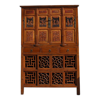 Chinese Brown Open Panel Relief Carving Storage Stack Cabinet Hcs5460 ...