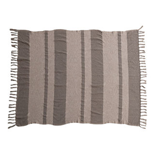 Savannah Stripe Cotton Blend Throw, Beige and Brown - Transitional ...