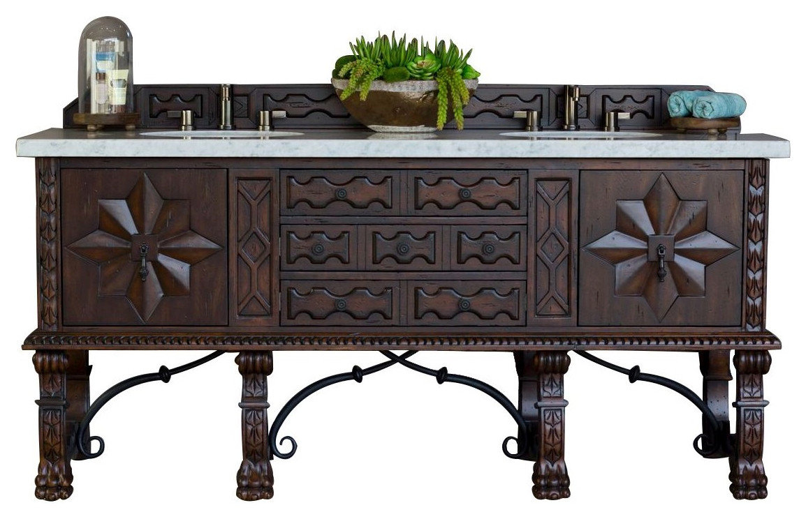 Balmoral 72" Antique Walnut Double Vanity, Arctic Fall Solid Surface ...