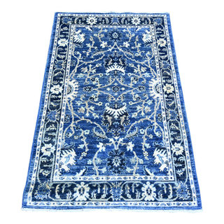 Boeing Blue Hand Knotted Wool Peshawar Mahal Design XL Runner Rug 2'10 ...