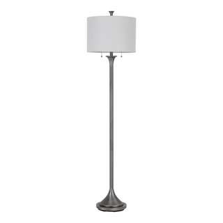 60W x 2 Metal Floor Lamp with Fabric Drum Shade, Antique Silver ...