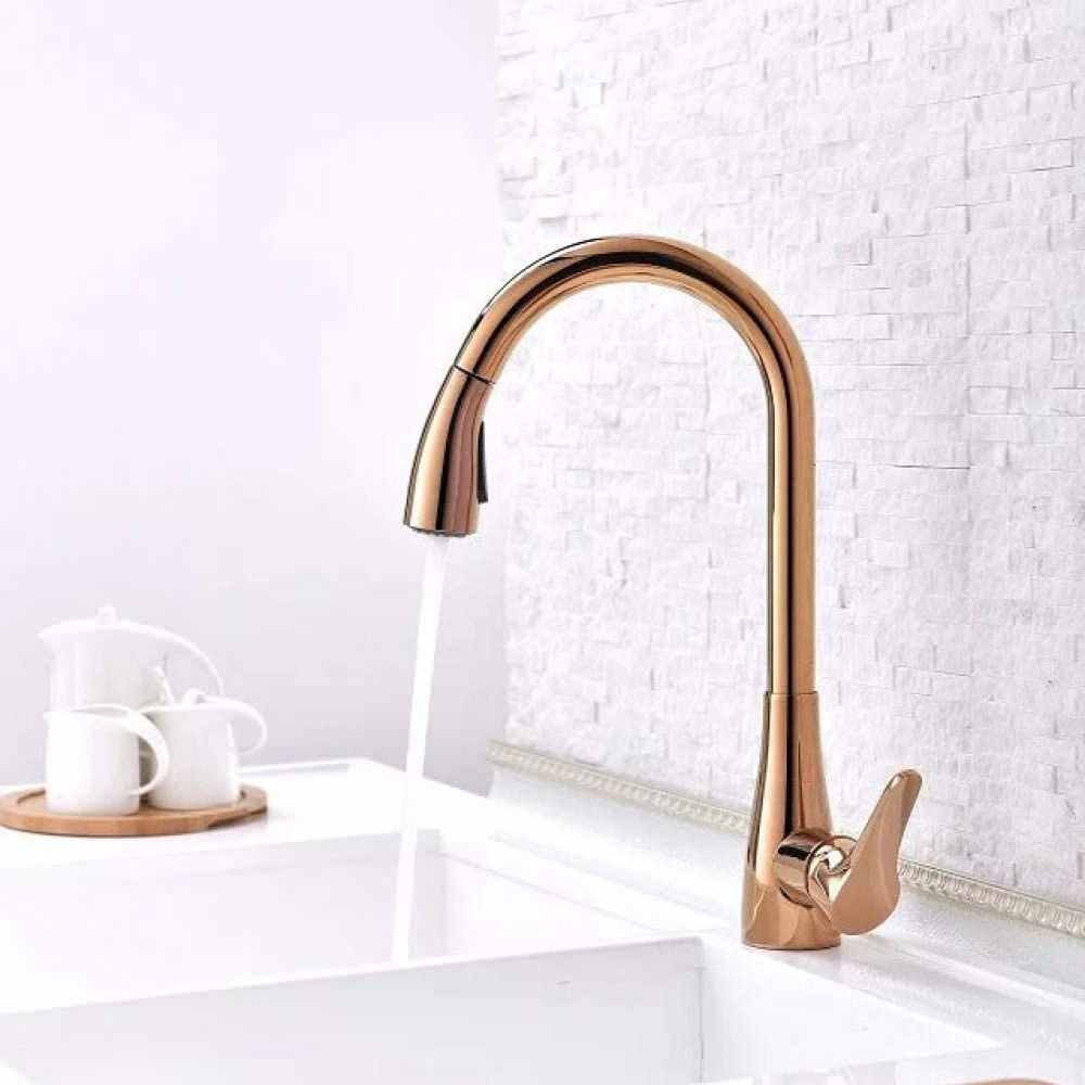 Verona Rose Gold Movable Pull Down Kitchen Sink Faucet - Contemporary ...