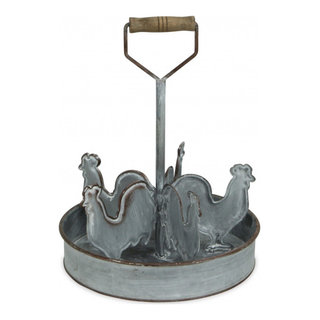 Rustic Metal 5 Slot Tray With Rooster Dividers - Farmhouse - Serving ...