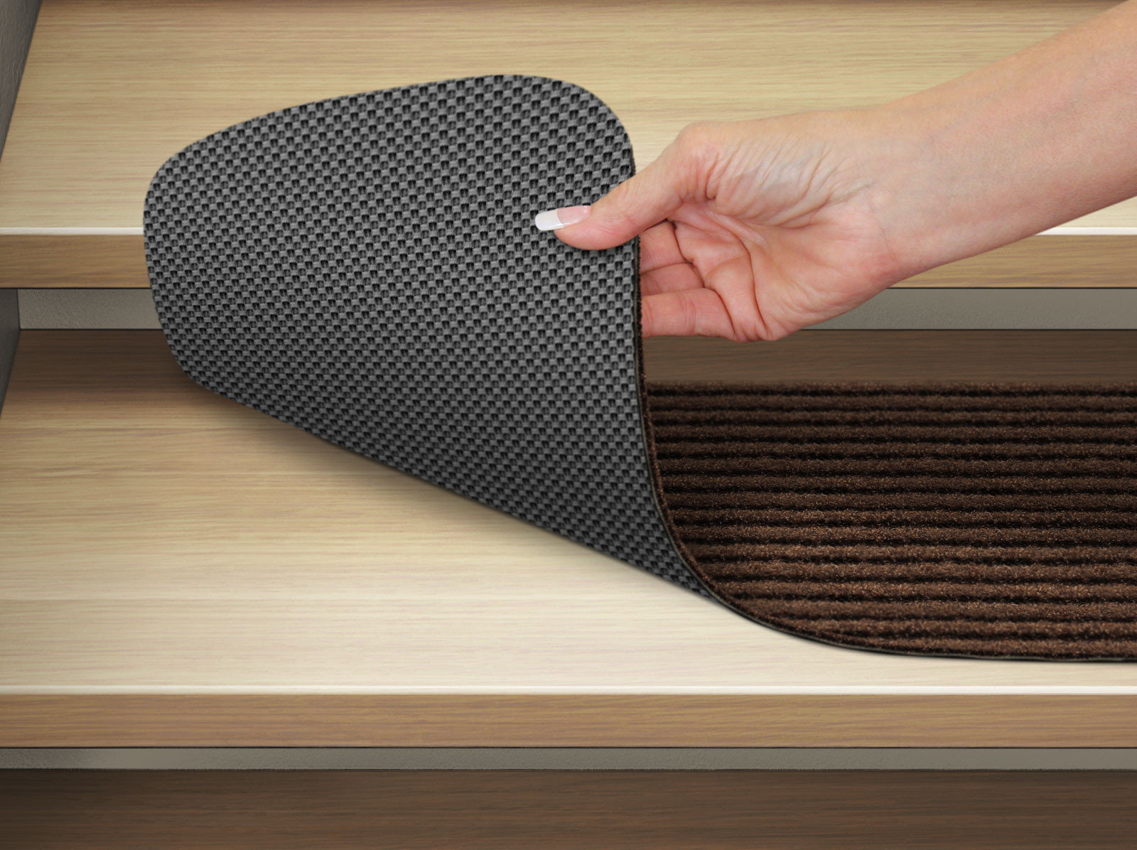 Set of 12 Skid-Resistant Double-Ribbed Stair Treads, Brown, Bittersweet ...