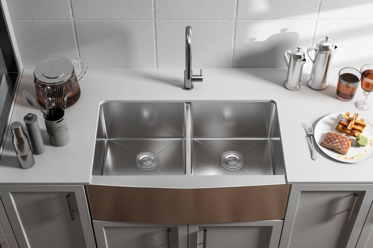 Elegant Stainless Steel Farmhouse Kitchen Double Sink - Contemporary ...