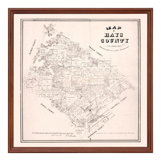 Hays County Map Framed Art 1880, Vintage Texas Wall Decor, 24x24 ...