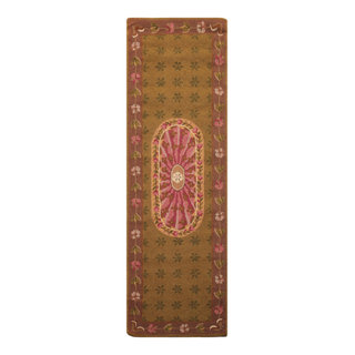 2'6''x8' Hand Hooked Wool Oriental Area Rug, Mustard, Pink Color ...