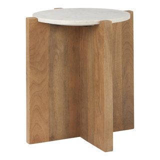 Bianca Light Brown Solid Wood w/ White Marble Top Accent Table - Transitional - Side Tables And ...