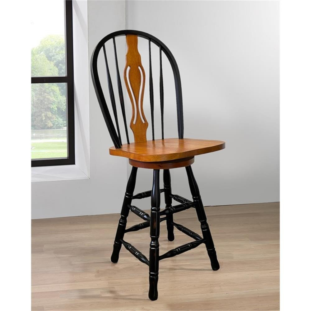 Sunset Trading Keyhole 24" Wood Barstool/Counter Stool in Antique Black ...
