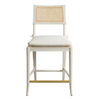 Bamboo Style Lacquered Stool With Cane Back - Asian - Bar Stools And ...