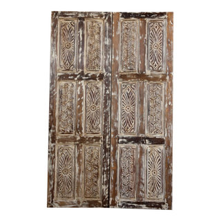 Consigned Vintage Carved Wood Interior Double Door Sliding Barn Door 96 ...
