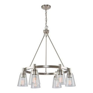 Clarence 29" 6-Light Chandelier, Brushed Nickel Clear Glass ...
