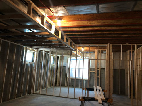 basement ceiling help! 1 uniform ceiling height or two heights? | Houzz ...