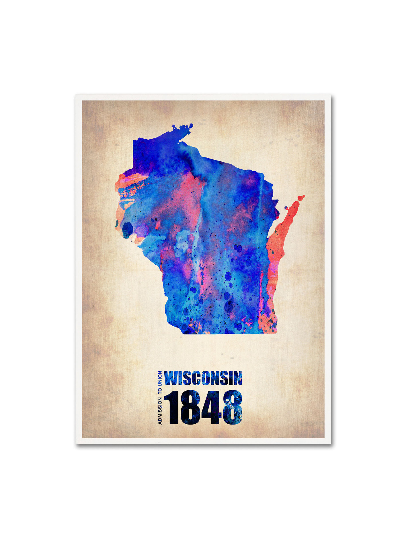 'Wisconsin Watercolor Map' Canvas Art by Naxart, 14" x 19 ...