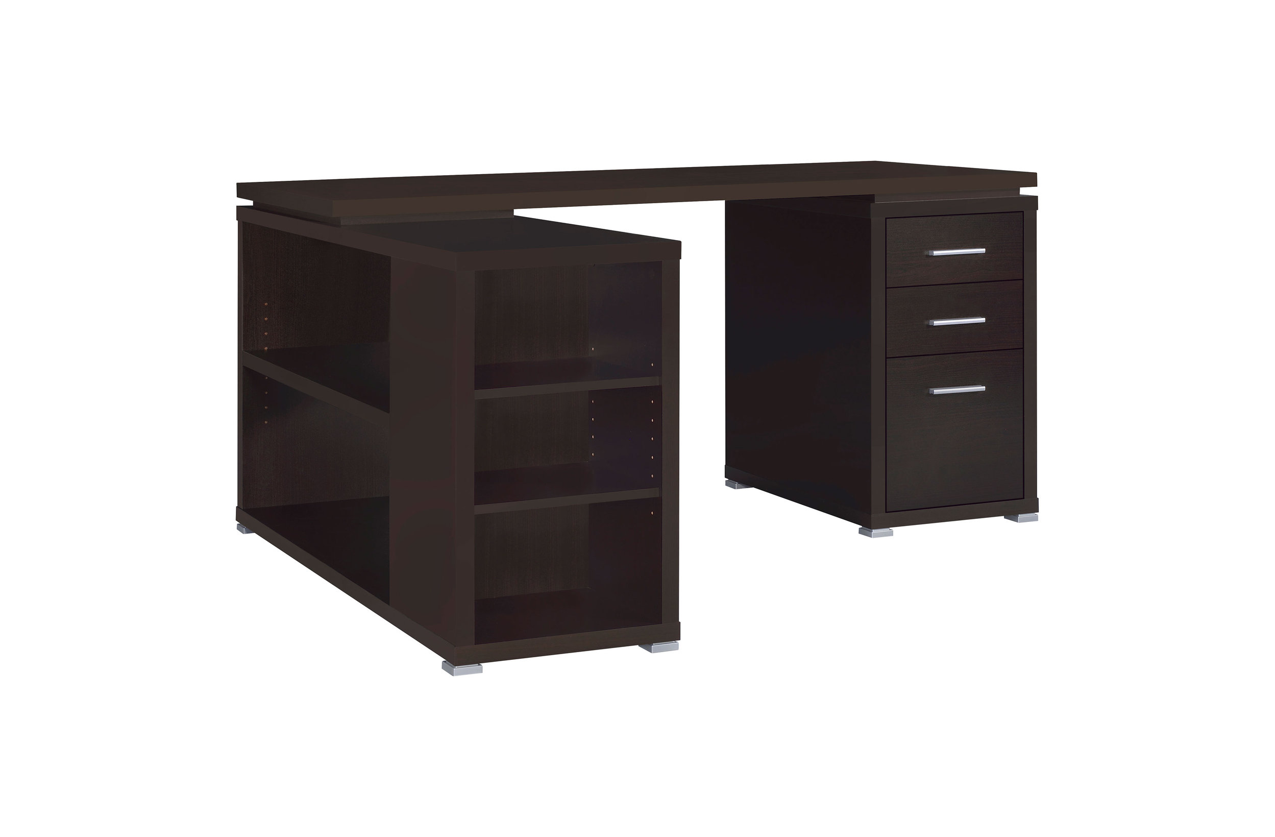 Darrelle L-shape Office Desk Cappuccino L-Shape Desk Brown ...