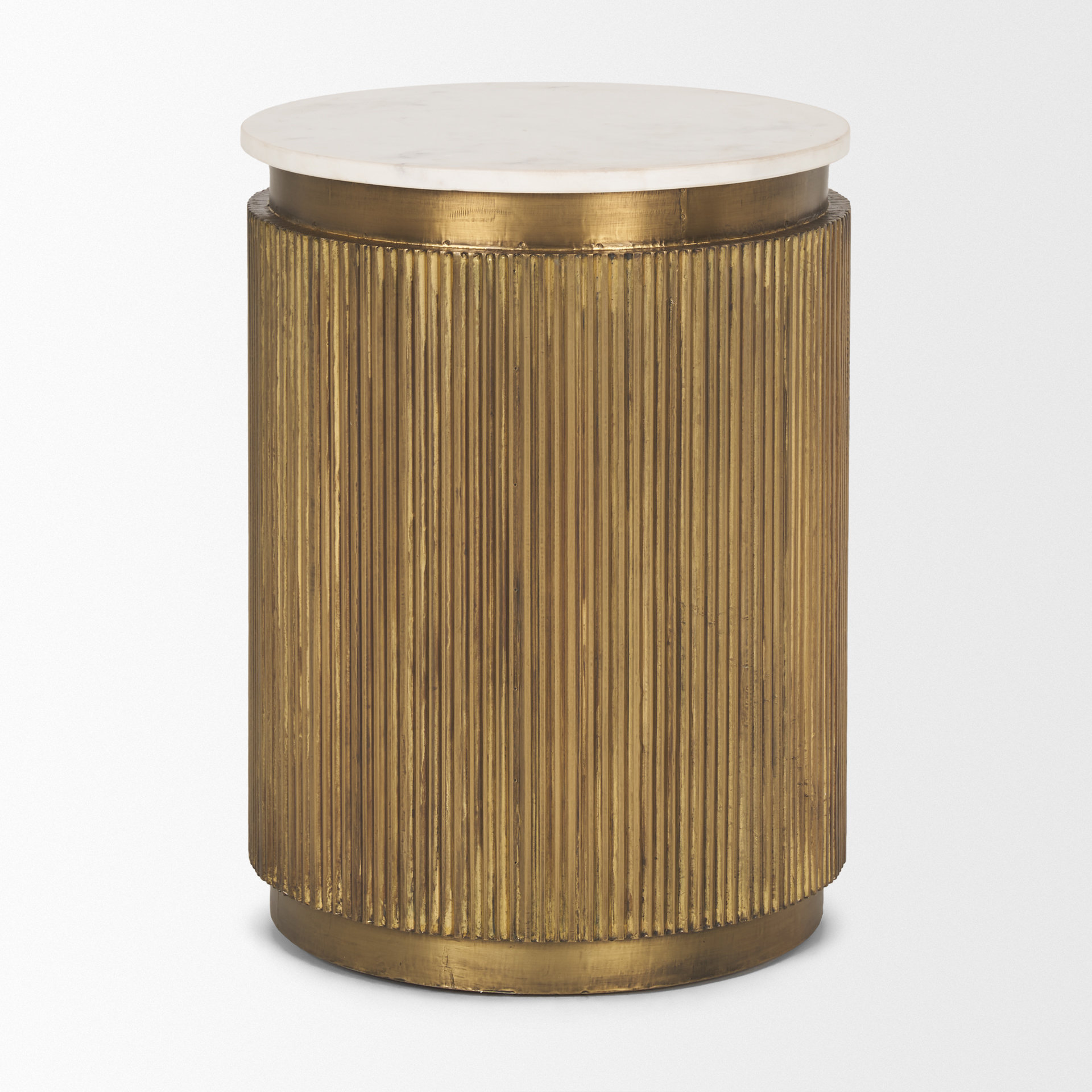 Satima White Marble w/ Gold Metal Round Fluted Accent Table ...