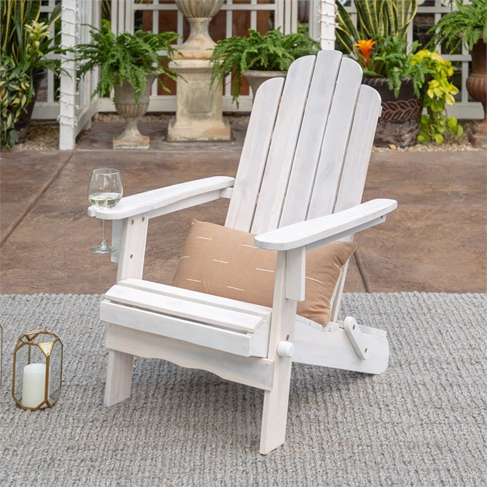 Pemberly Row Outdoor Wood Adirondack Chair with Wine Glass Holder in ...