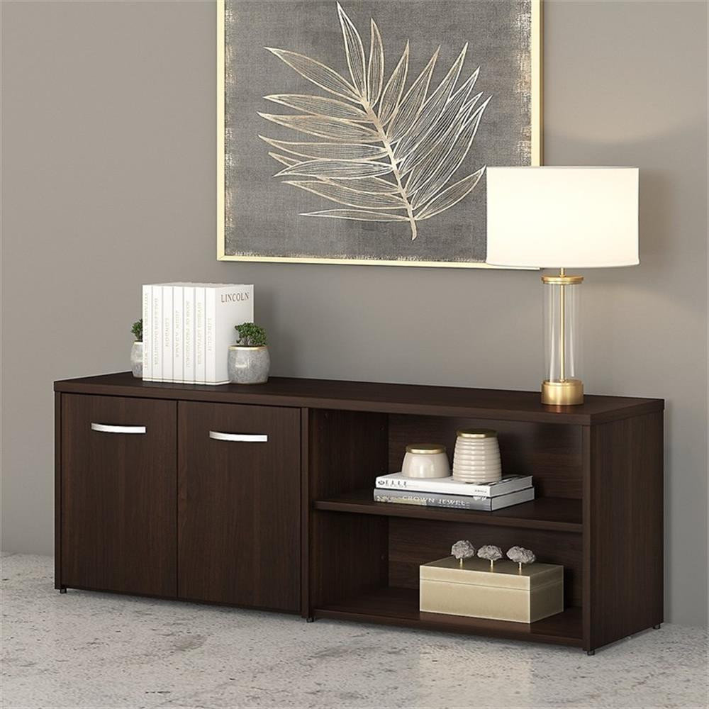 Pemberly Row Low Storage Cabinet with Doors in Black Walnut ...