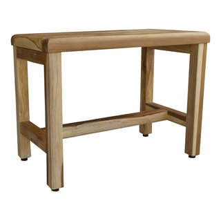 Compact Rectangular Teak Shower Outdoor Bench With Shelf, Natural ...