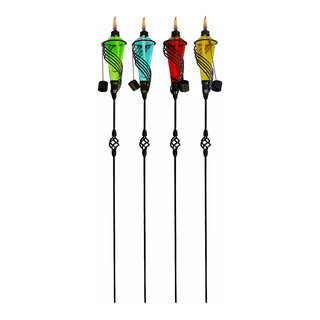 Assorted Color Outdoor Glass Garden Torch Light With Metal Pole, Set of ...