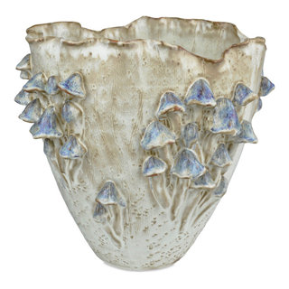 Black Forest Mushrooms Large Ivory Vase - Beach Style - Vases - by ...