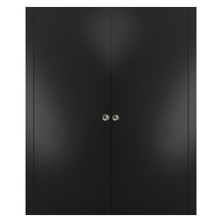 Double Pocket Doors | Planum 0010 Black Matte | Frame Kit Hardware, 60 ...