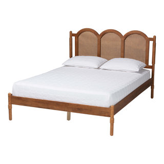 Fiona Walnut Brown Queen Size Platform Bed With Woven Rattan ...