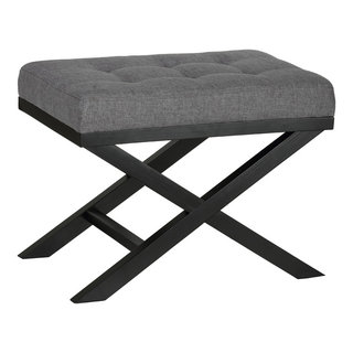 Cortesi Home Kayla Traditional "X" Bench Ottoman, Linen Fabric, Gray ...
