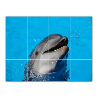 Dolphin Ceramic Tile Wall Mural HZ500497, 17" Wide x 12.75" High ...